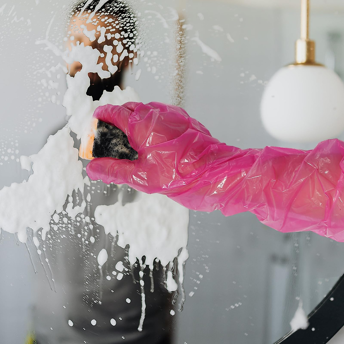 50pcs Disposable Long Plastic Gloves Full Arm Long Sleeve Gloves Veterinary Field Dressing Gloves Extra Long Sleeve Gloves for Veterinary Insemination House Cleaning Gardening（pink）