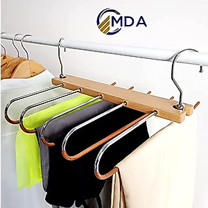 Wooden Pant Hanger - 5 Layers Space Saver - Trouser Hanger, Space-Saving 5-in-1 Trouser Hanger, Stainless Steel Extendible, Multi Hanger, Magic Hanger, Wardrobe Clothes Hanger Holder