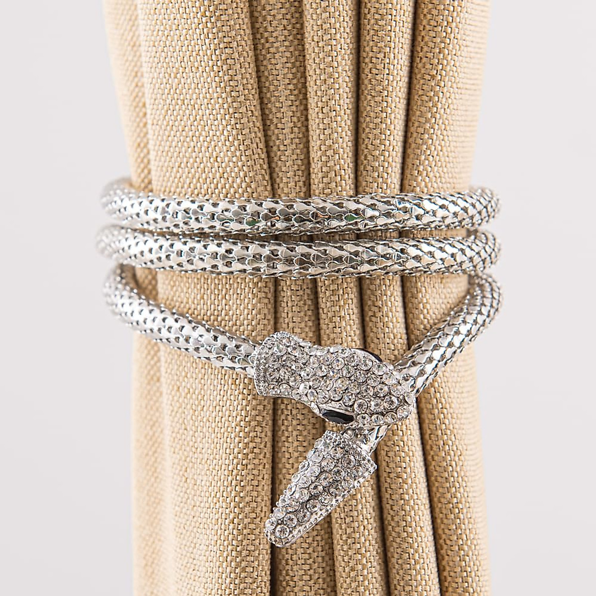 Magnetic Curtain Tiebacks Stainless Steel Curtain Buckle Tie Backs Set of 2 (Silver Snake)