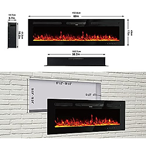 SANHSEHOME 60 Inch Electric Fireplace Inserts Wall Fireplace Electric with Remote Control Electric Fireplace Wall Mounted Recessed with Fake Log & Crystal 1-8h Timer 750W/1500W, 9 Flame Colors 5.7" W