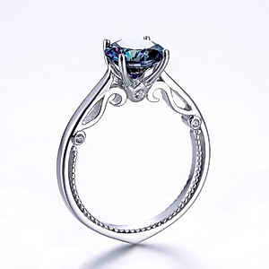 925 Sterling Silver Brilliant Classic Created Cubic Ziconia Rainbow Topaz CZ Ring Wedding Engagement Anniversary Statement Eternity Ring