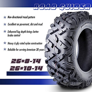 Road Guider Set of 4 ATV UTV Tires 26x8-14 & 26x10-14 for 09-15 Polaris Sportsman 550 850