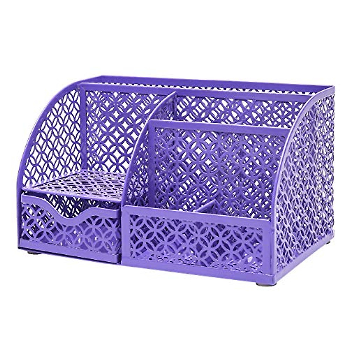 Annova Mesh Desk Organizer Office with 7 Compartments + Drawer/Desk Tidy Candy/Pen Holder/Multifunctional Organizer - Purple