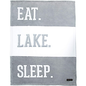 Pavilion Gift Company 30 x 40 Inch Striped White & Gray Royal Plush Baby Blanket Eat. Lake. Sleep, Grey