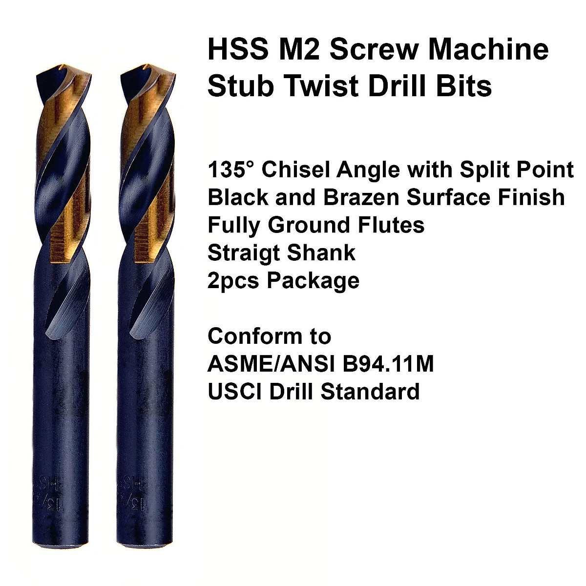 MAXTOOL 7/16" 2pcs Identical Screw Machine Drills HSS M2 Twist Stub Drill Bits Black & Bronze Fully Ground Straight Shank Short Drills; SMF02H10R28P2