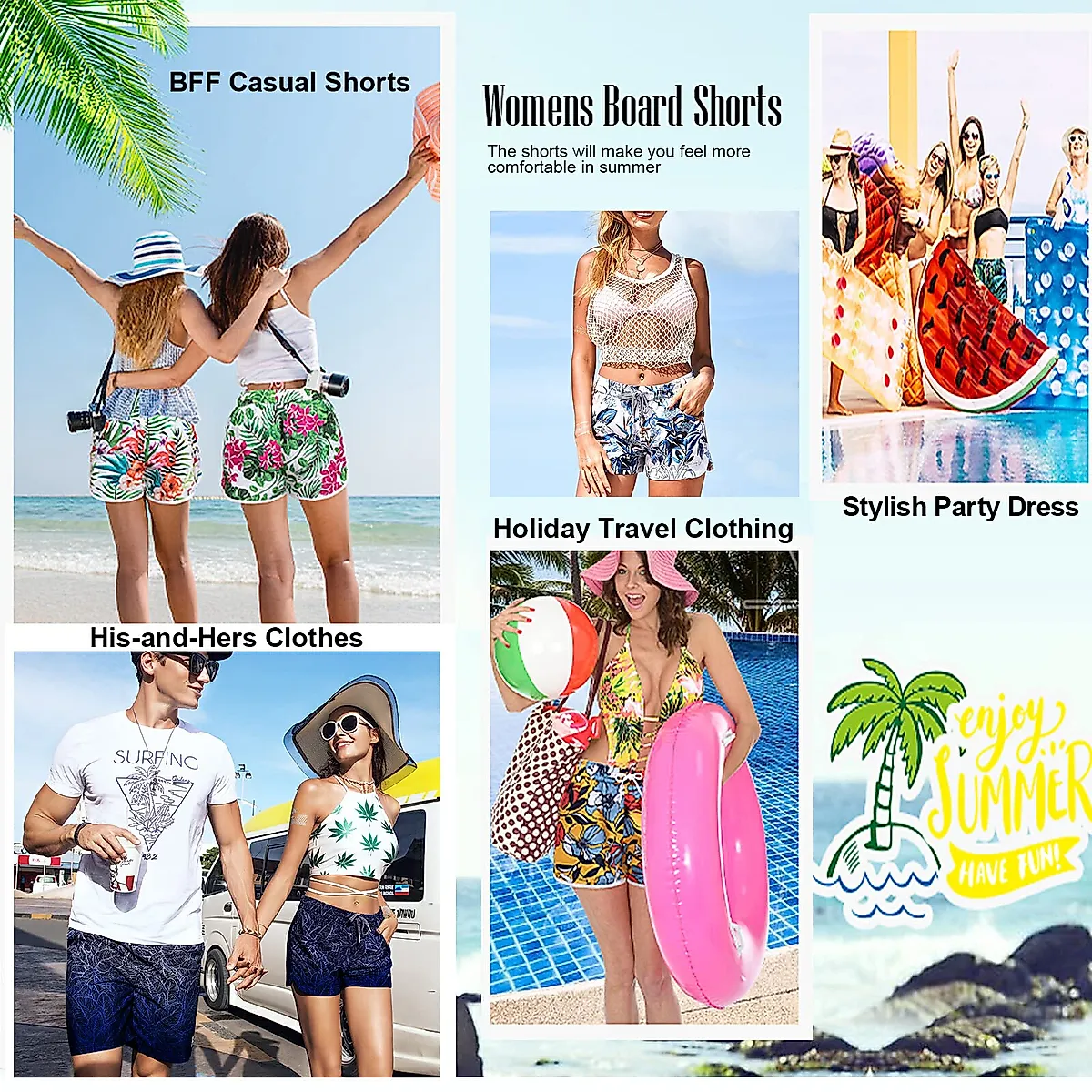 Naanle Women's Beach Shorts with Pockets Tropical Leaves Swim Trunks Board Shorts Swim Shorts Quick Dry Swimwear