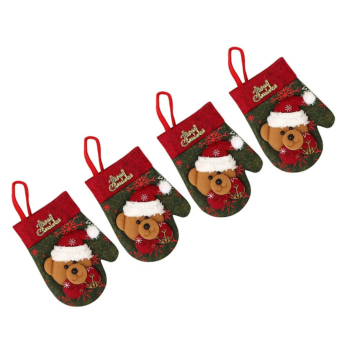DOITOOL 4 Pcs Christmas Cutlery Bags Mini Christmas Stockings Gloves Bear Tableware Cover Xmas Silverware Holders Christmas Table Decoration