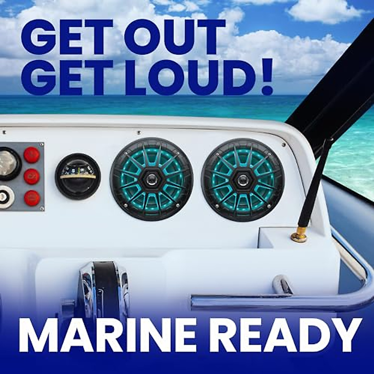 BOSS Audio Systems MRGB65B 6.5 Inch Marine Boat Stereo Speakers - 200 Watts (per pair), Coaxial, 2 Way, Full Range, 4 Ohms, Multi-Color Illumination, Weatherproof, Sold in Pairs