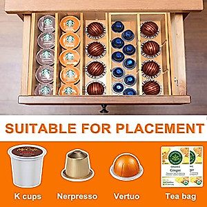 KEVTVEK K Cup Holder Organizer for Drawer or Countertop, 35-70 Coffee pod Holder Organizer, Adjustable K Cup Storage and Tea Bag Organizer for Coffee Station Home Office Bedroom and Kitchen(Bamboo)