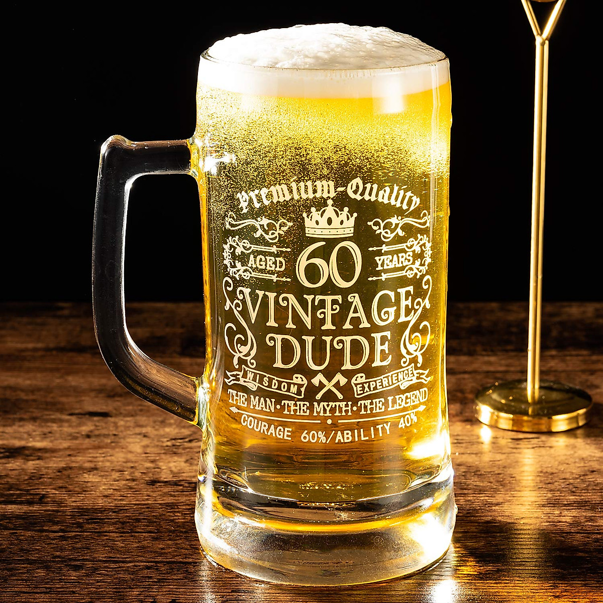 Crisky 60th Birthday Vintage Dude Beer Mug for Men 60 Years Old Gift 21 oz Birthday Beer Glass for Him, Husband, Father, Brother Friends Uncle Coworker, Large Capacity Beer Mug Gift, with Box