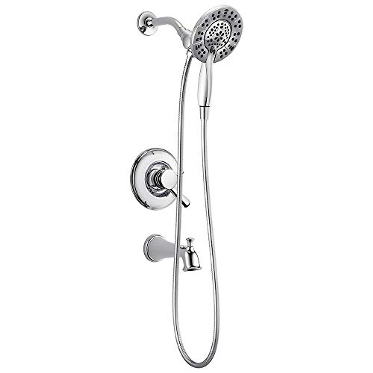 Delta Faucet Linden 17 Series Dual-Function Tub and Shower Trim Kit, Shower Faucet with 4-Spray In2ition 2-in-1 Dual Hand Held Shower Head with Hose, Chrome T17493-I (Valve Not Included)