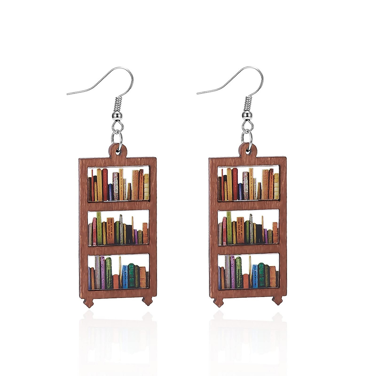 RINHOO FRIENDSHIP Book Earrings for Women Book Shelf Earrinfs for For Book Lovers Gifts for Book Lovers Women Bookshelf Acrylic Dangle Earrings (Bookcase)