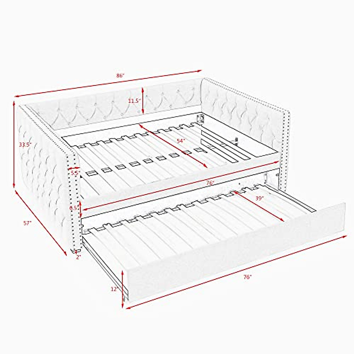 HomSof Daybed Upholstered Tufted Sofa Bed, with Button and Copper Nail one Arms, Full Daybed & Twin Trundle, Beige