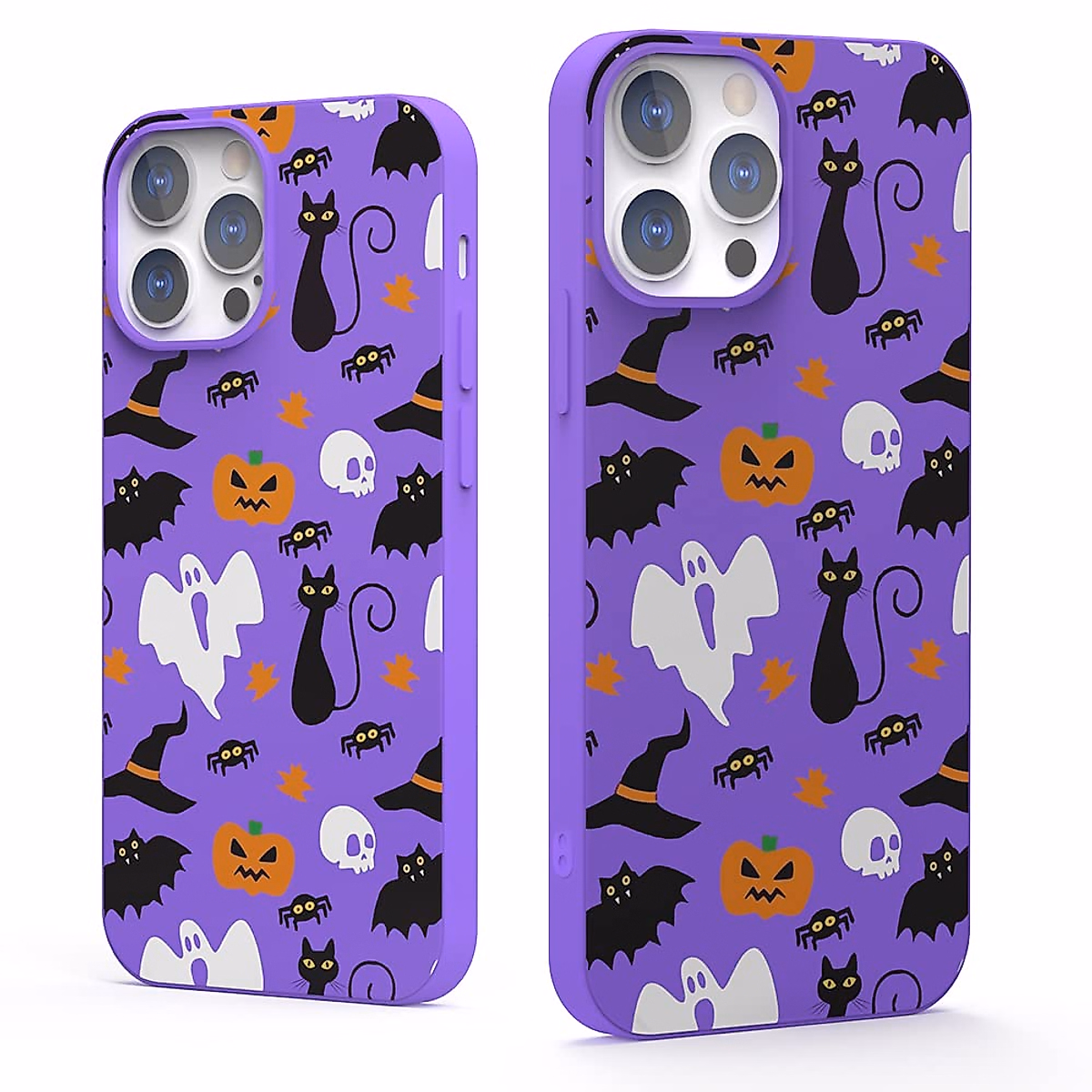 CAROKI Halloween Matte Phone Case for iPhone 13 Pro Max with Purple Matte Halloween Ghost Pumpkin Pattern Soft TPU Anti-Fall Protective Slim Shockproof Cover for iPhone 13 Pro Max