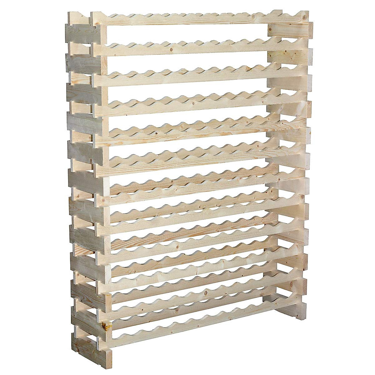 Stackable Modular Wine Rack Freestanding Storage Stand Display Shelves, Thick Wood Natural 12 X 12 Rows 144 Slots