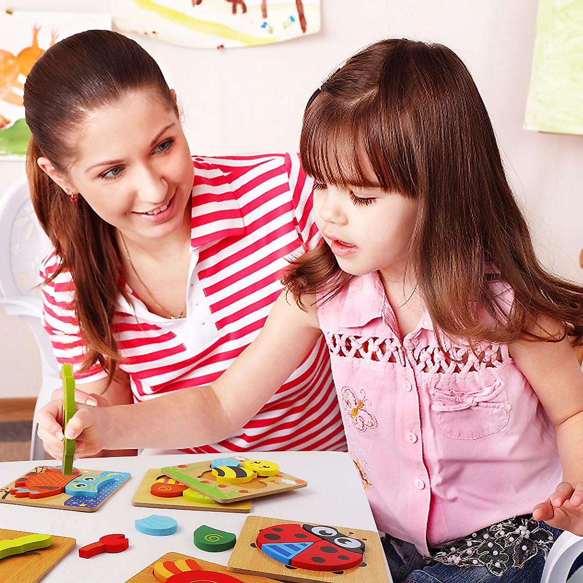 KERARME Toddler Puzzles Wooden Toys Montessori 6 Pack Animal Toddler Puzzle Toddlers Activities Preschool Learning Early Educational Sensory Toys Travel Montessori Toys 1 2 3 Year Old Toys Gifts