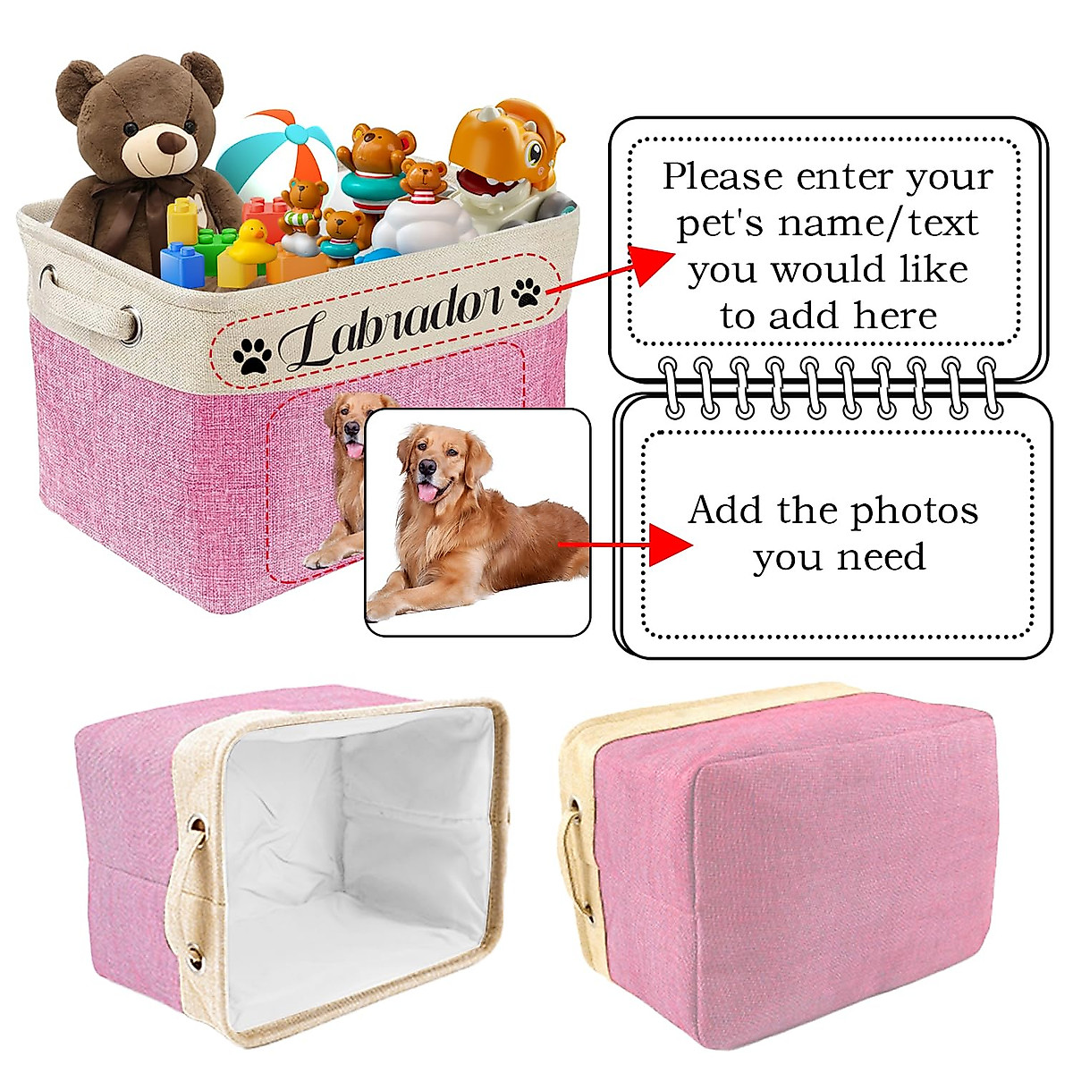 generic Custom Pet Toy Organizer Personalized Pet Folding Storage Basket Stores Dog Toys Dog Blankets & Clothes (dark brown)…