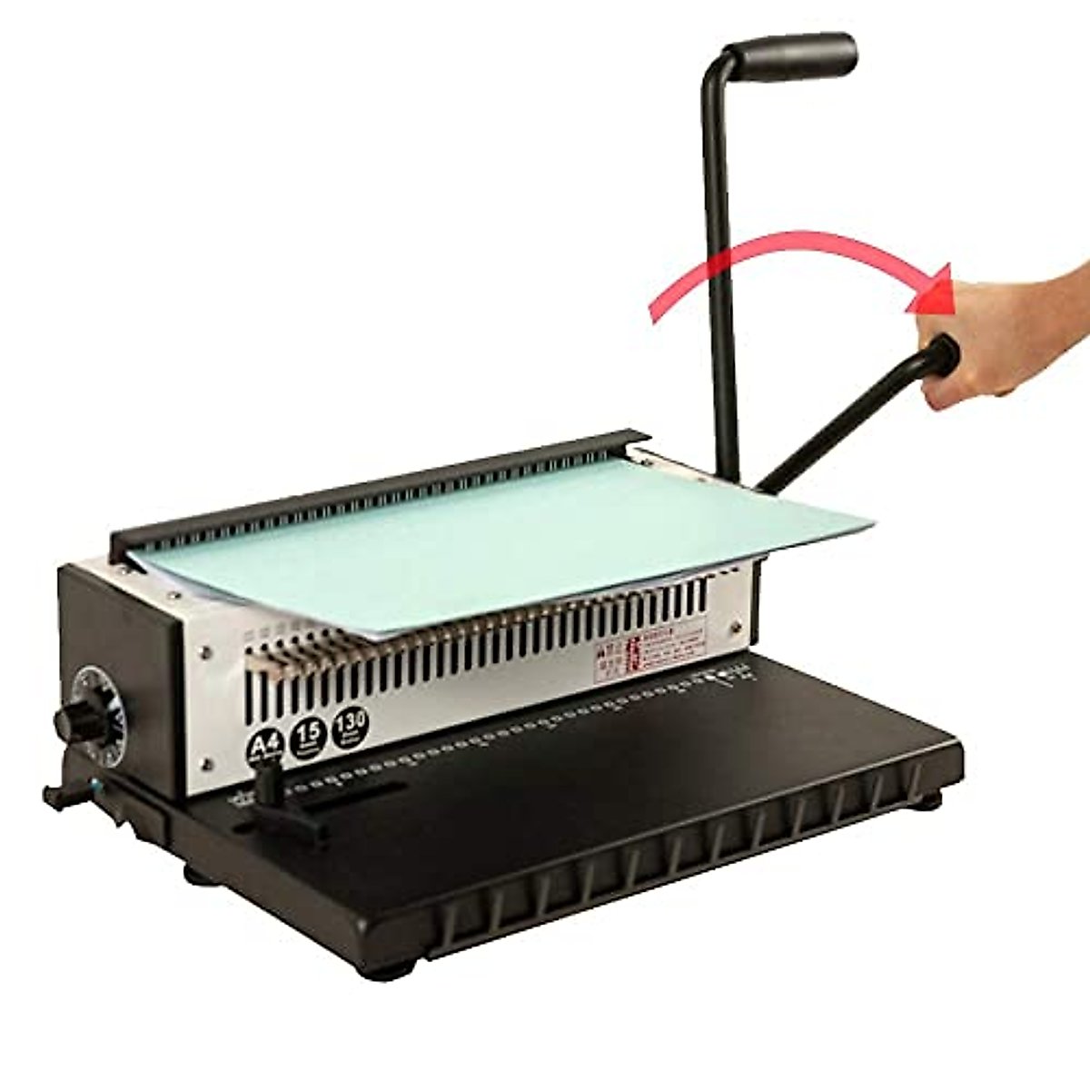 Rayson TD-1500B34 Binding Machine, Square Size Holes, 3:1 Pitch Wire-O Binder Punch 15 Sheets/Bind 130 Sheets with Sturdy Metal Construction
