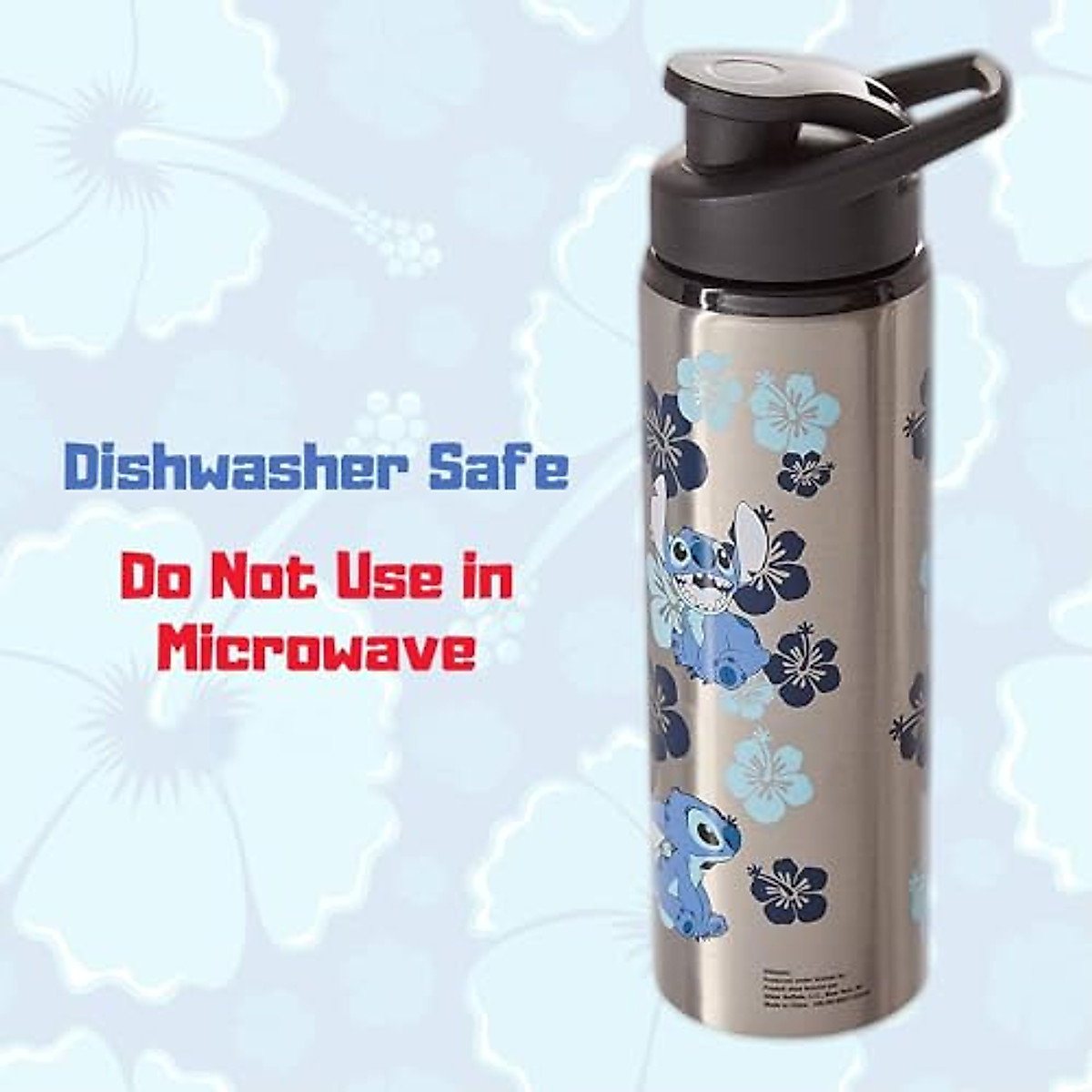 Silver Buffalo Disney Lilo and Stitch Double Walled Stainless Steel Water Bottle, 25 Ounces