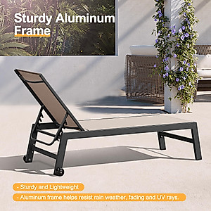 PURPLE LEAF Patio Chaise Lounge Set 4 Pieces Aluminum Outdoor Lounge Chairs with Wheels, Textilene Sunbathing Recliner, Beige