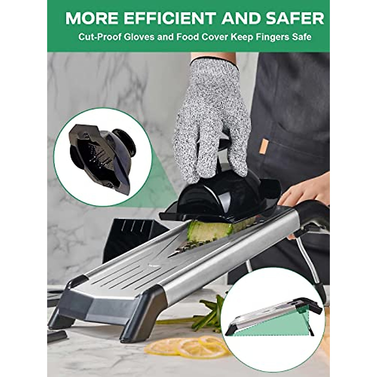 JOYHILL V-Blade Mandoline Slicer - Premium Stainless Steel Vegetable Chopper with 5 Blades, Safety Gloves, and Easy-to-Clean Design