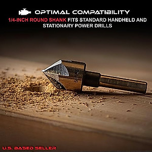 ABN Screw Countersink Kit 5-Piece SAE Drill Bit Set, 82-Degree, 1/4in Shank, 5 Flute – Metal, Wood, Rubber, Plastic