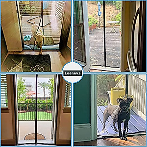 Magnetic Screen Door, Screen Size 39x94in/100x240cm(Width*Height) Durable Mesh Curtain Sliding Door Mesh with Full Frame-Brown