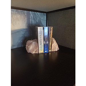 AMOYSTONE Rose Quartz Crystal Stone Bookends Small Bookcase Home Office with Rubber Bumpers 1 Pair 2-3 LBS