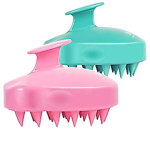 HEETA Hair Scalp Massager Shampoo Brush 2 Pack, Soft Silicone Bristles to Remove Dandruff, Waterproof Hair Scrubber for Both Wet Dry Hair, Suitable for Men & Women (Green & Pink)