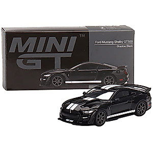Shelby GT500 Shadow Black with White Stripes Limited Edition to 3600 Pieces Worldwide 1/64 Diecast Model Car by True Scale Miniatures MGT00334