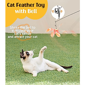 Pawaboo Feather Teaser Cat Toy, Interactive Feather Wand Cat Toy Flying Feather Cat Catcher with Extra Long 35" Wand and Small Bell, Fun Exerciser Playing Toy for Kitten or cat, Orange