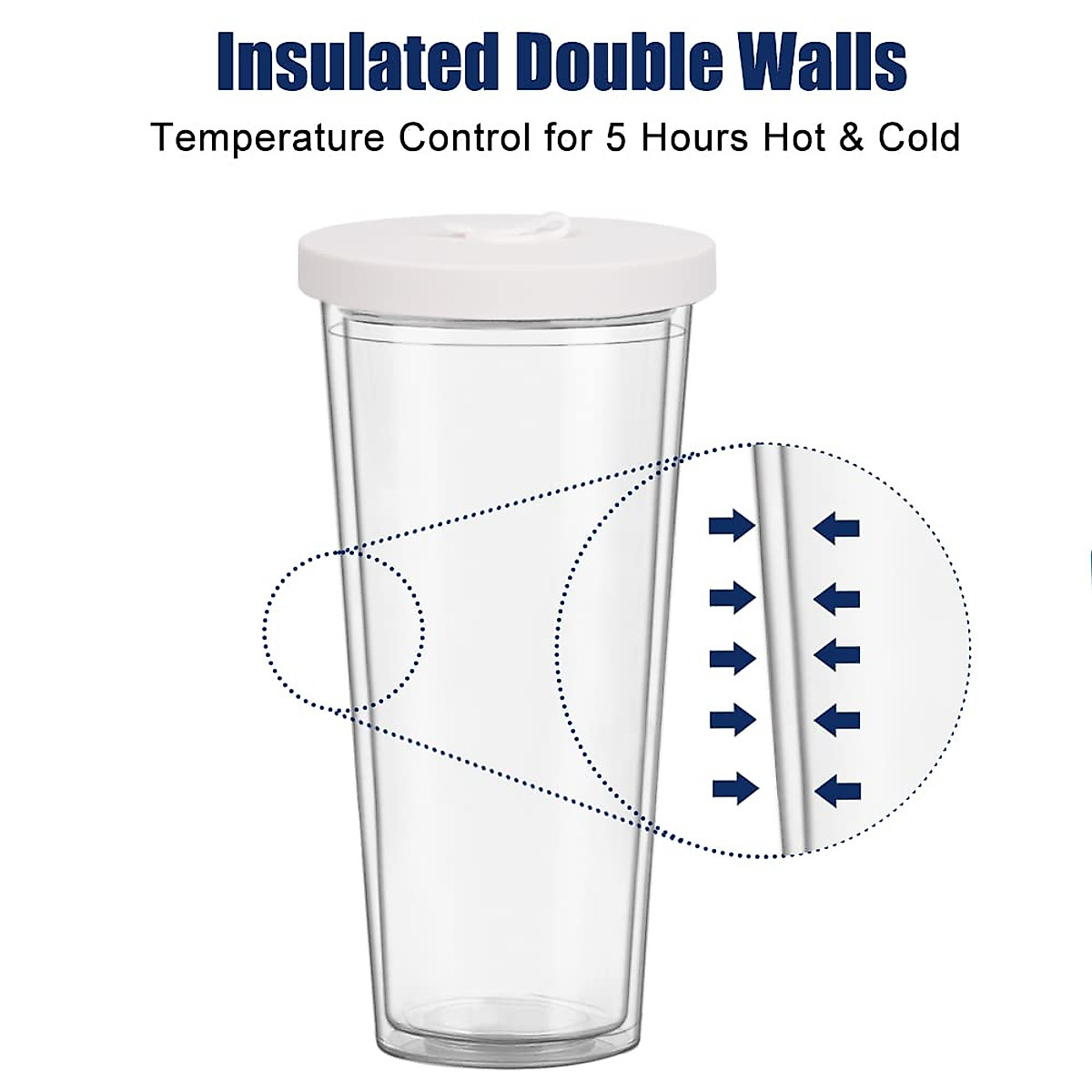 UHAPEER 2 Pack Reusable Boba Tea Cups, 24oz Iced Coffee Cup with Straw and Lid, Leakproof Clear Plastic Cups Tumbler, Double Wall Insulated Smoothie Tumbler, Wide Straw for Bubble Tea, Black and White