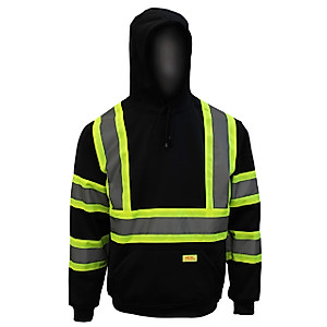 New York Hi-Viz Workwear H8313 Men's ANSI Class 1 High Visibility Sweatshirt, Hooded Pullover, Knit Lining (2XL, Black, 1ea)