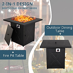 Fire Pit Table, Propane Firepit Outdoor Gas Fire Pits Clearance, 50,000 BTU with Metal Tabletop, Lid, Lava Rocks for Outside Patio, Garden, Deck, Yard