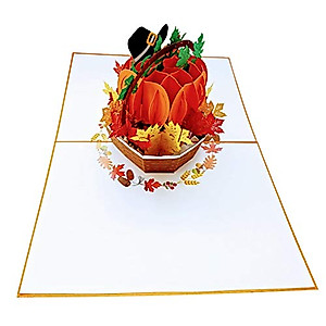 iGifts And Cards Happy Thanksgiving Pumpkin Pop Up Greeting Card - Awesome Thank You Gift, Family Celebration, Feast In A Basket Centerpiece, Blessings, Beautiful, Cool Pilgrim Hat Decoration, 6" X 8"