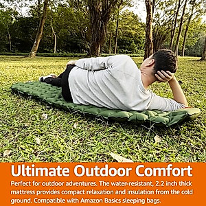 Amazon Basics Sleeping Pad, Folding,Inflatable,Built-In Foot Pump, Single, Olive Green