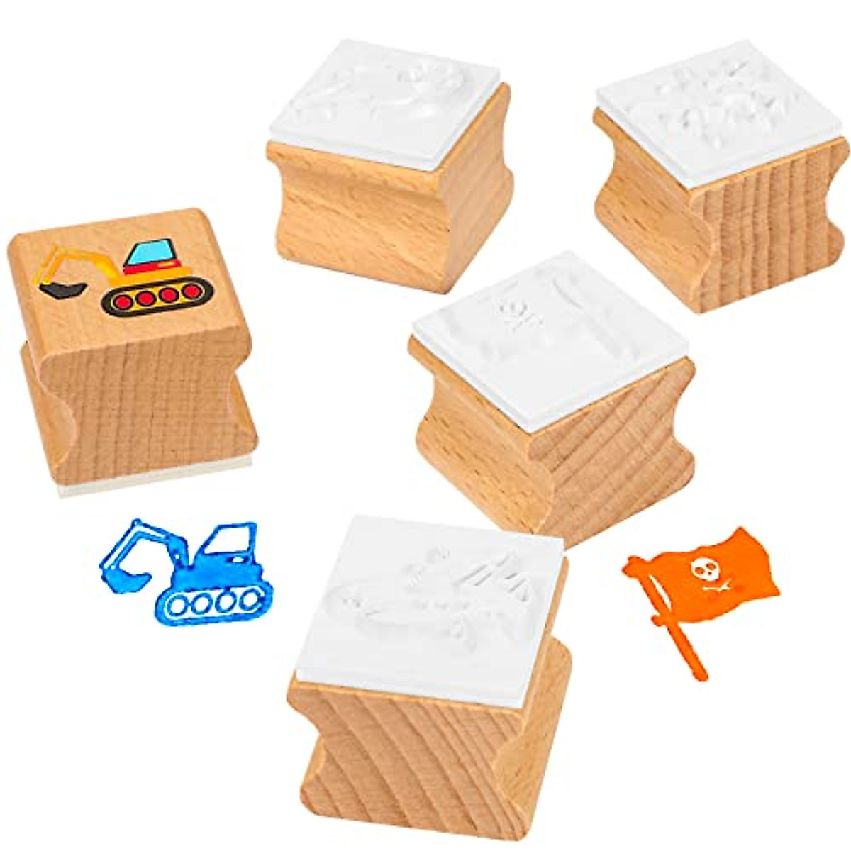 Zayvor Kids Stamps Set, Boy Wooden Rubber Stamp with Ink Pad Colored Pencil, Holiday Square Craft Stamp for Stamping Scrapbooking Crafting Booking Card Making Stocking Filler,Party Favor Gift