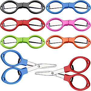 Tatuo 6 Pieces Stainless Steel Scissors Anti-Rust Folding Scissors Glasses-shaped Mini Shear for Home and Travel Use (5 Colors)