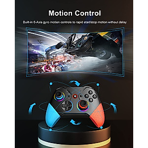 Switch Controller for Nintendo with Wake Up, Bluetooth Gamepad Remote Grip with Macro Motion Vibration Turbo RGB Light, Wireless Pro Controller Joy Con Switch for Kids Gifts - Blue&Red