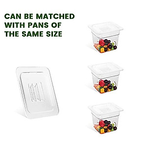 FSUON 6-Pack 1/6 Size Polycarbonate Universal Handled Food Pan Lid, Clear