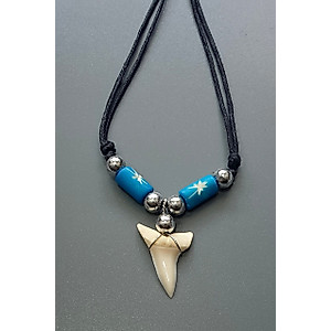Swimmi Genuine Mako Shark Tooth Necklace for Men Women Boy Girl with Seed Beads and Adjustable Waxed Cord Handmade Jewelry CA268, Blue