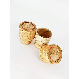 2 Sets of Mini Basket Size 8x8x11 cm. Handwoven Handmade Sticky Rice Serving Basket from Natural Bamboo