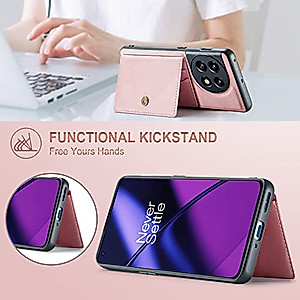 Asuwish Phone Case for OnePlus 11 One Plus 11 5G Wallet Cover with Tempered Glass Screen Protector and Credit Card Holder Stand Leather Cell Accessories On 1Plus 1 + Plus11 1+11 Eleven Women Men Pink