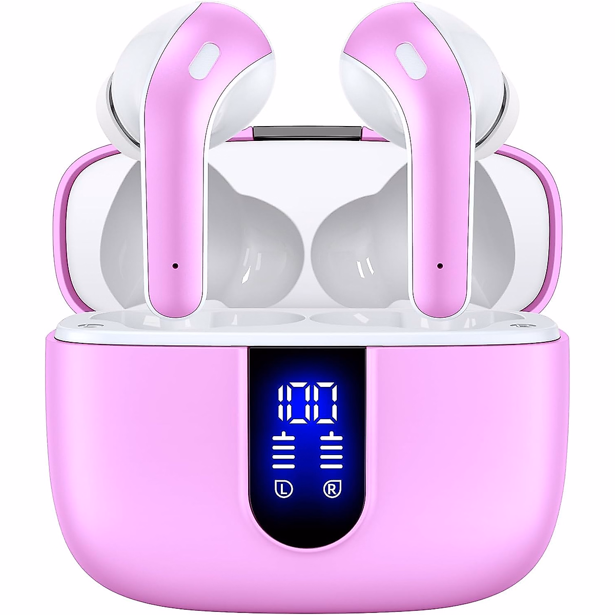 TAGRY Bluetooth Headphones True Wireless Earbuds 60H Playback LED Power Display Earphones with Wireless Charging Case IPX5 Waterproof in-Ear Ear buds with Mic for TV Smart Phone Laptop Computer Sports