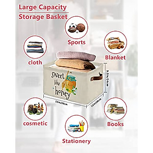 Storage Bins Large Storage Basket,Country Honey Cute Bee Collapsible Storage Bins with Handle,Plant Flower Leaf Storage Baskets Cube Organizer for Shelves Closet Nursery
