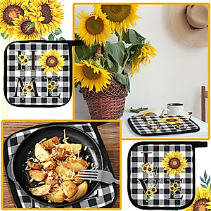 Bencailor 6 Pcs Kitchen Decor Pot Holders Oven Mitts 2 Dish Towels 2 Farmhouse Cooking Mittens Oven Glove 2 Potholder for Baking Cooking Grilling Supply Accessories(Yellow,Sunflower)