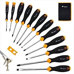 YF YoungFulTool 13 Pieces Magnetic Screwdriver Set Flat Phillip Torx Head Precision Screwdriver Set with SL PH TORX Head Magnetizer Demagnetizer and Canvas Pouch for Storing