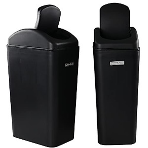 Vcansay 3.5 Gallons Black Plastic Swing Lid Trash Can, Slim Garage Trash Can Swing Top, 2 Pack