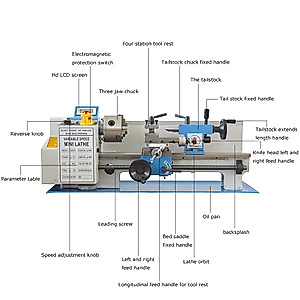 TECHTONGDA 1HP Metal Lathe Precision Bench Lathe Brushless Motor All Metal Gears Variable Speed Turning Machine MT4.5 1.26" Spindle Bore