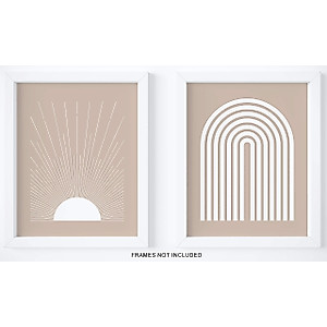 Abstract Geometric Sun & Rainbow Wall Art - Set of 2-11x14" UNFRAMED Prints - Modern, Minimal, Mid Century Modern Decor - Scandinavian, Bauhaus, Boho Wall Decor